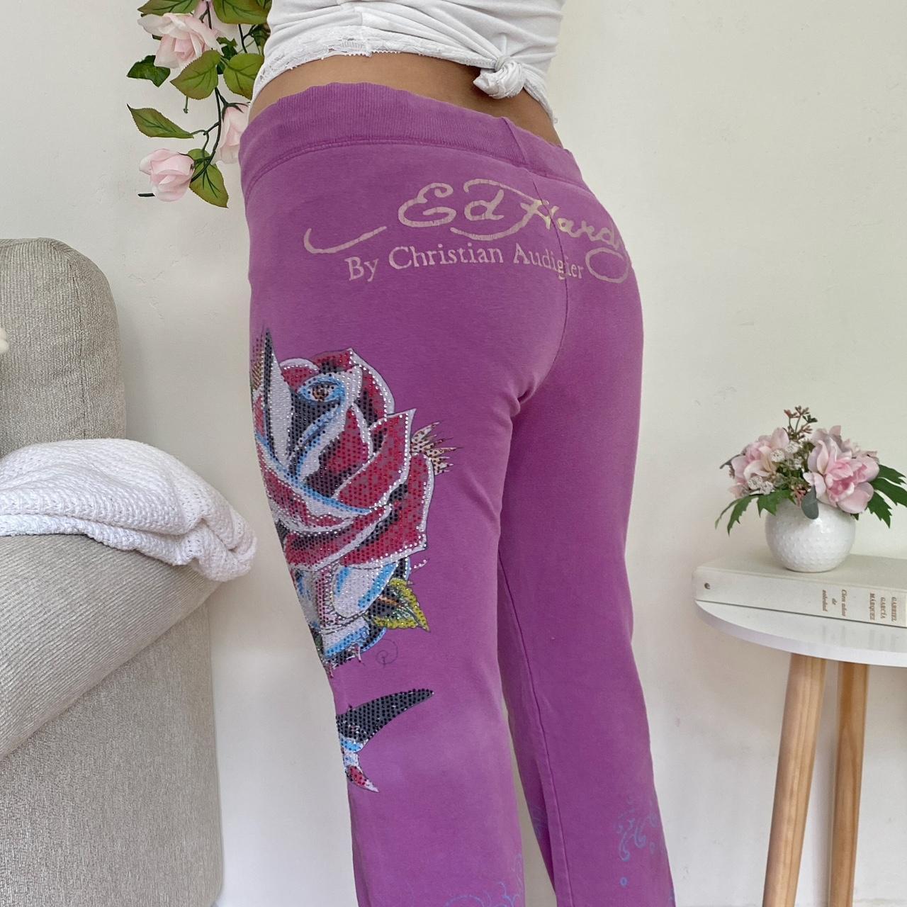 Ed Hardy Women's Purple and Red Trousers | Depop