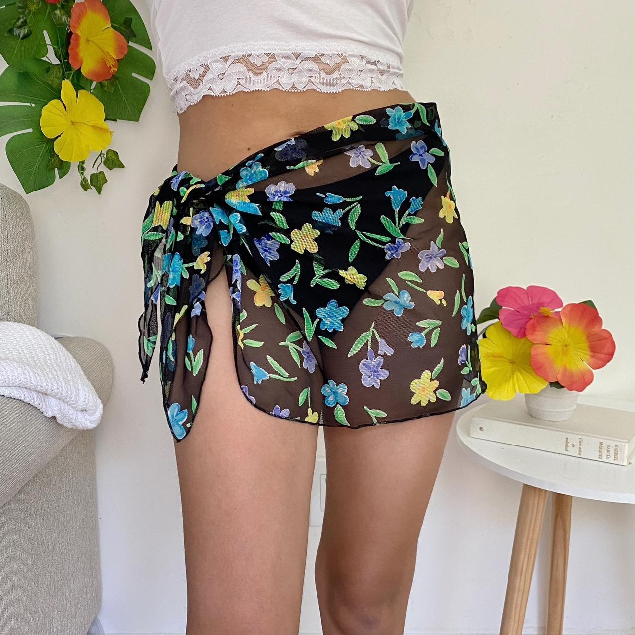 90s Black Floral Vintage Sarong - Flattering... - Depop