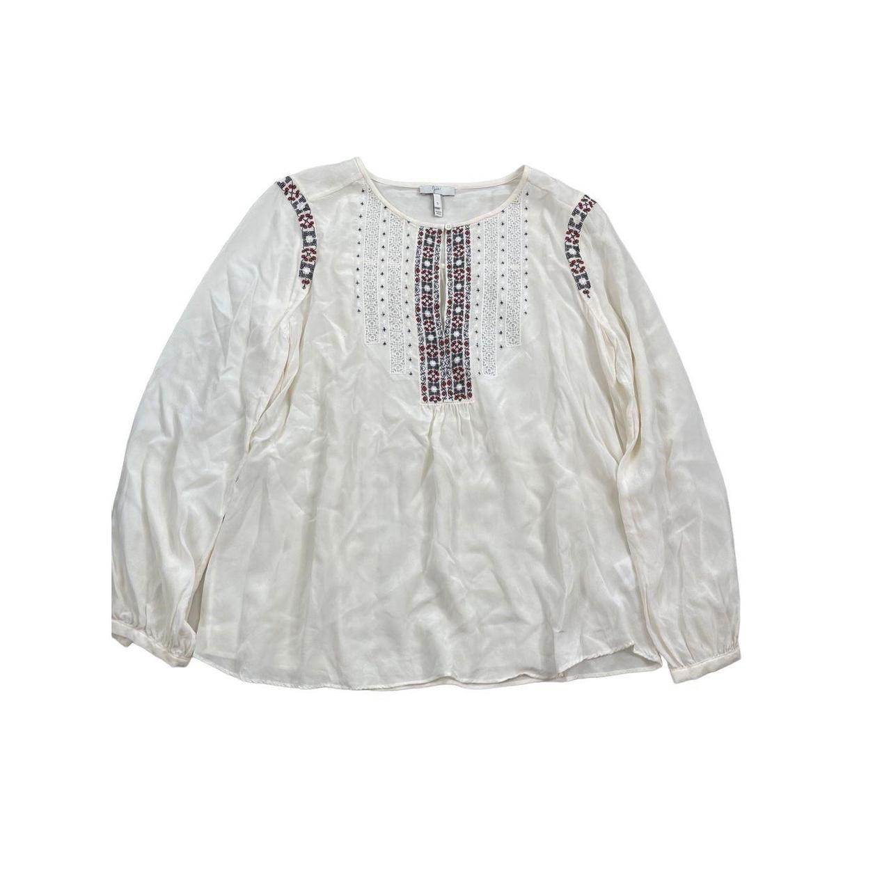 Joie Clema Embroidered Bib Silk Boho Top size S In... - Depop