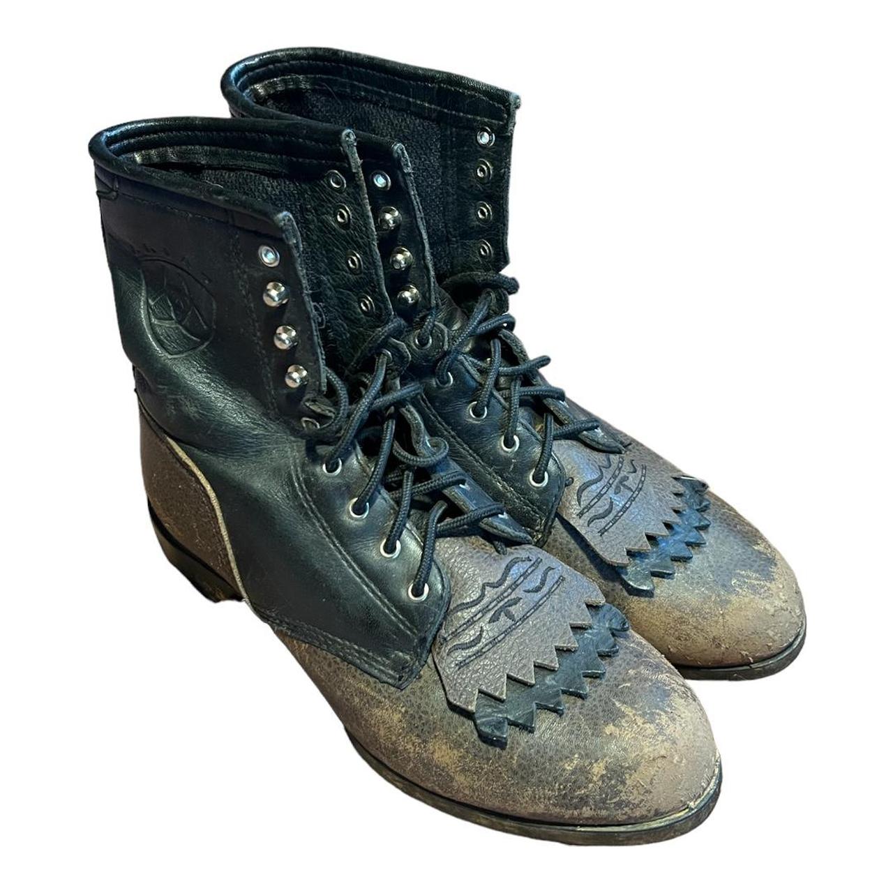 Vintage Ariat Kiltie lace up cowboy boots. The... - Depop