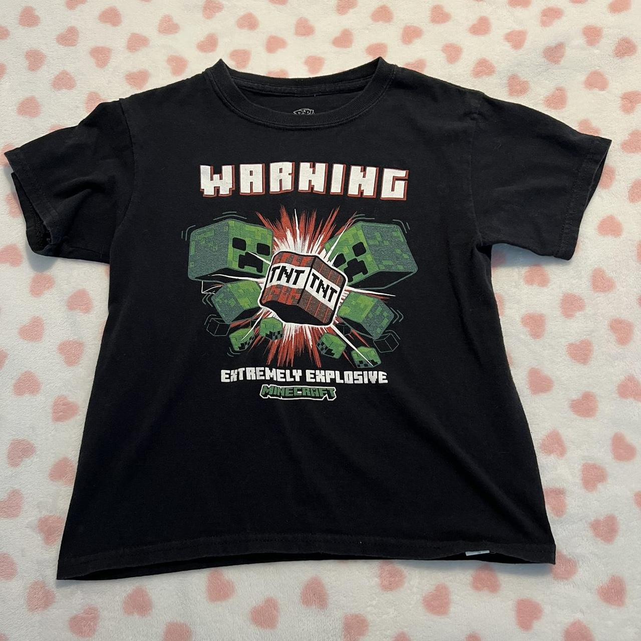 black minecraft shirt “warning extremely explosive”... - Depop