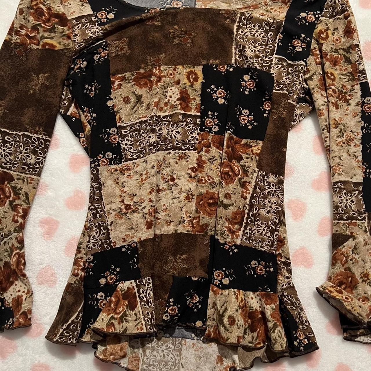 floral patchwork quarter sleeve top no brand or... - Depop