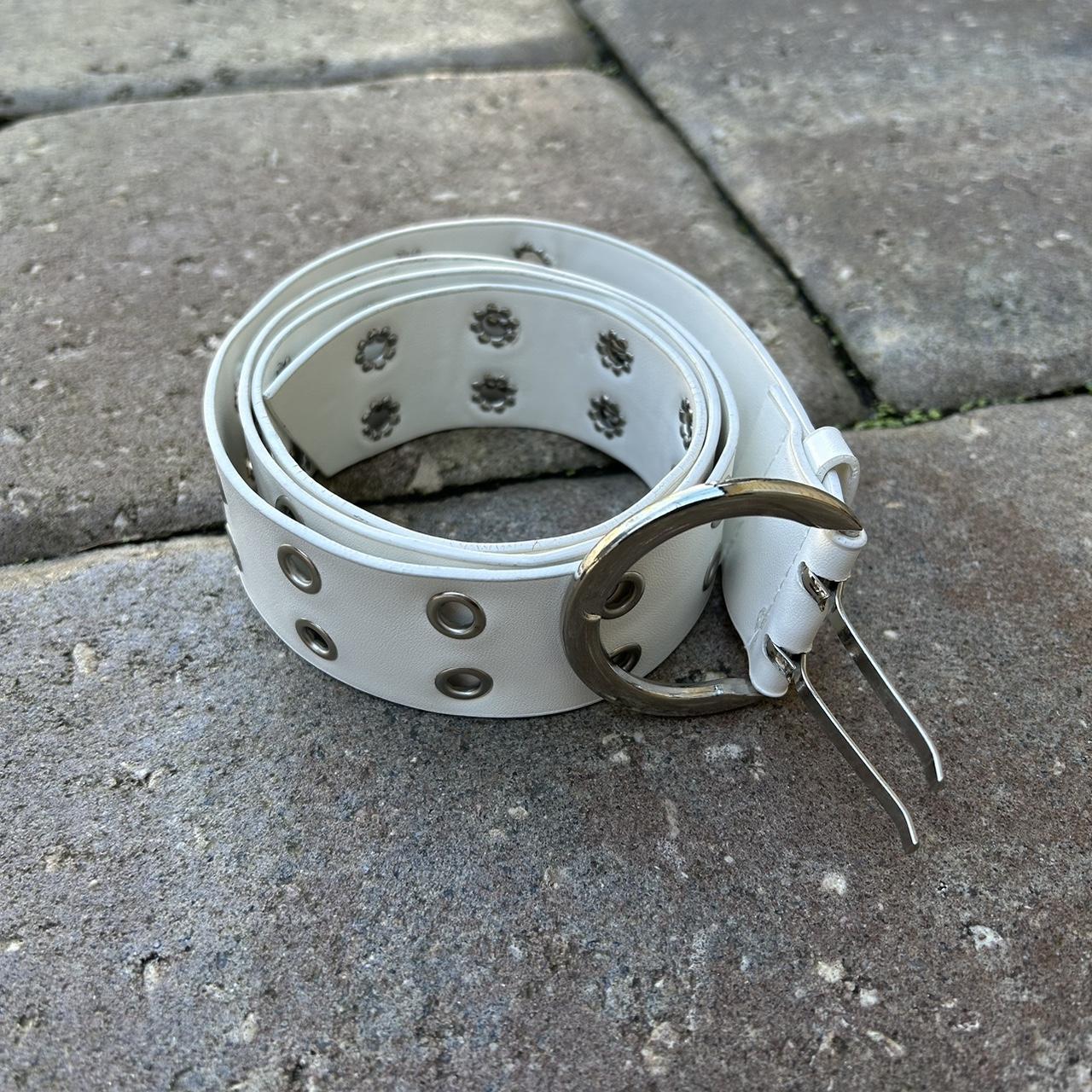Y2K White Studded Belt From the 00s Measures 37... - Depop