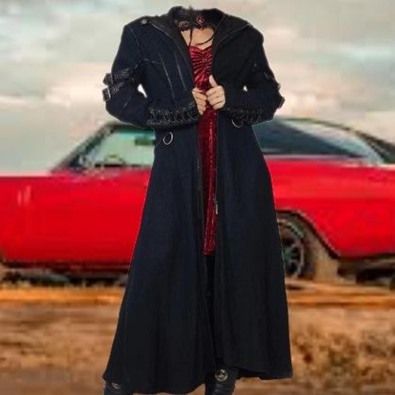 Punk Rave Goth Long Trench Coat with buckles and... - Depop