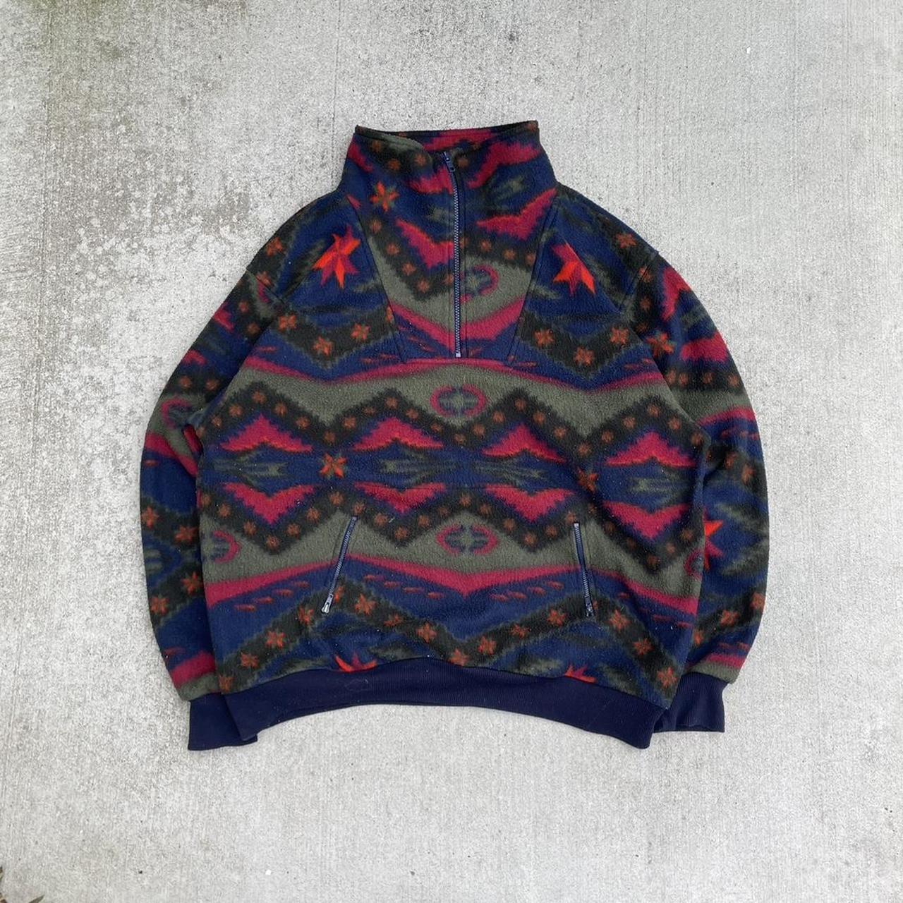 Vintage 90s aztec pattern fleece pullover -used... | Depop
