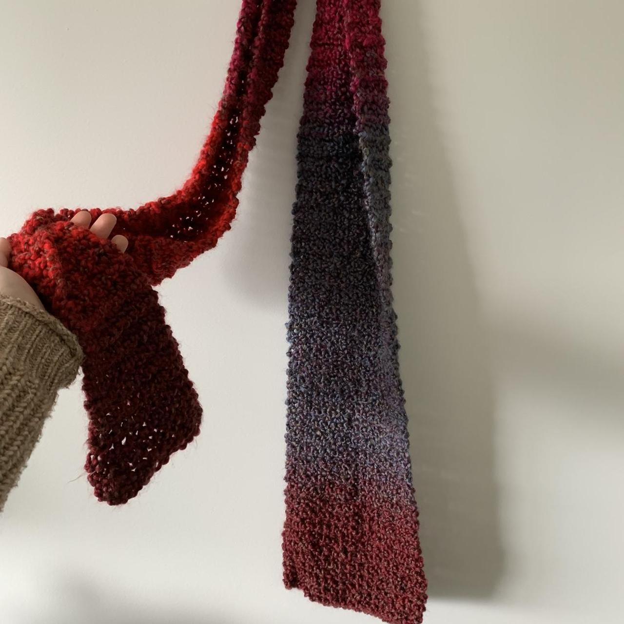 handmade by myself hand knit scarf with multicolour... - Depop