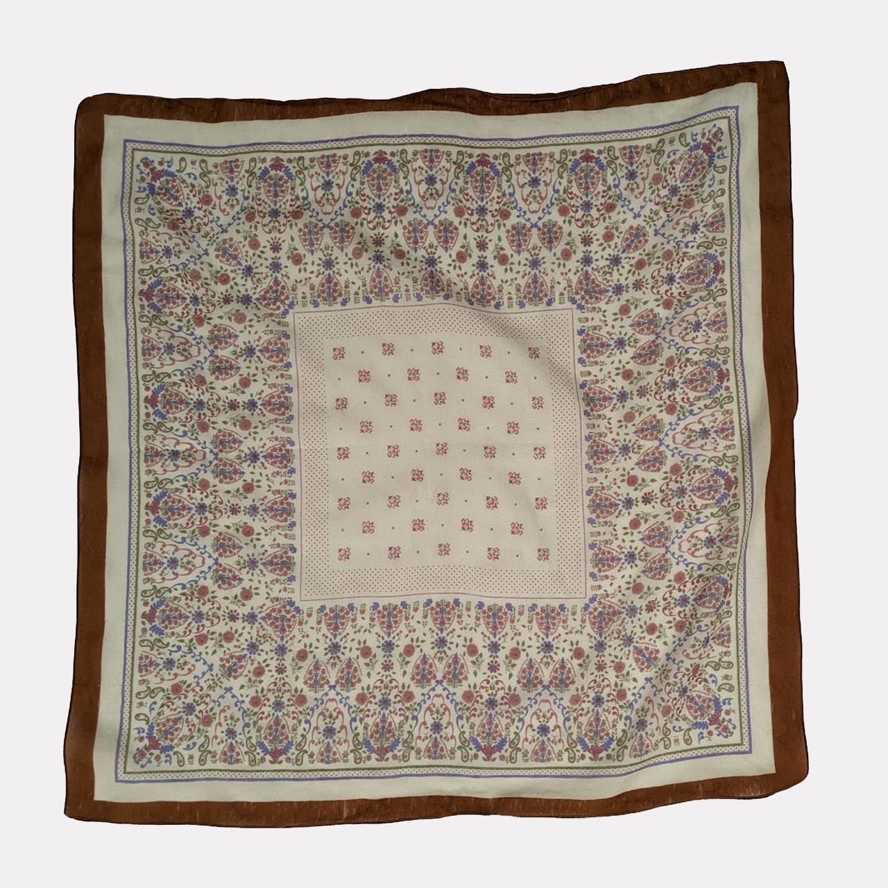 💌Cream & Brown Floral Silk Scarf 🌿Pretty vintage... - Depop