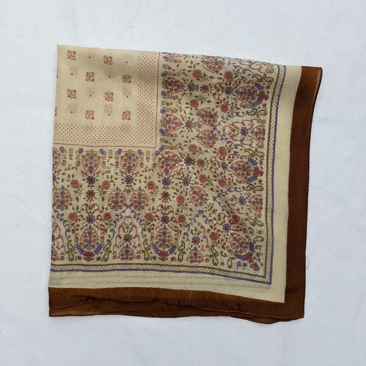 💌Cream & Brown Floral Silk Scarf 🌿Pretty vintage... - Depop