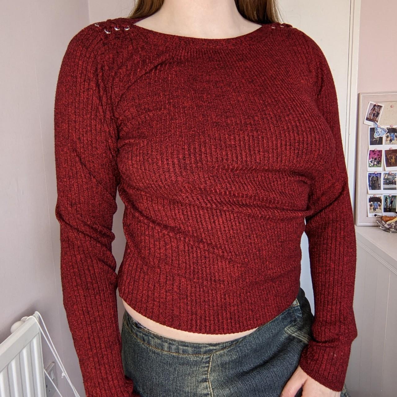🌹Red Marl Knit Top 🎲Casual dark red marl ribbed... - Depop