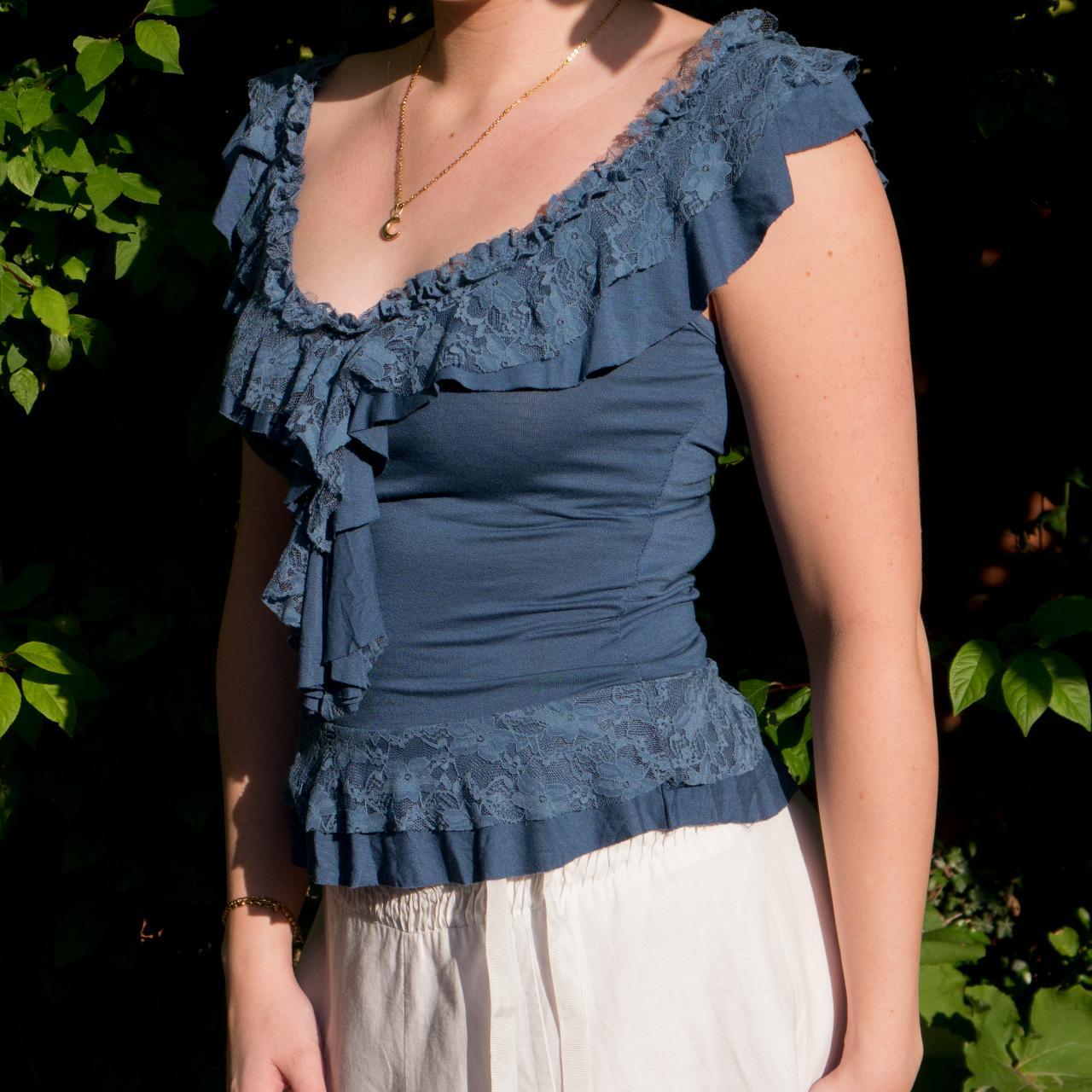 🌒Blue Lace Coquette Top 🪻Stunning 90s midnight blue... - Depop
