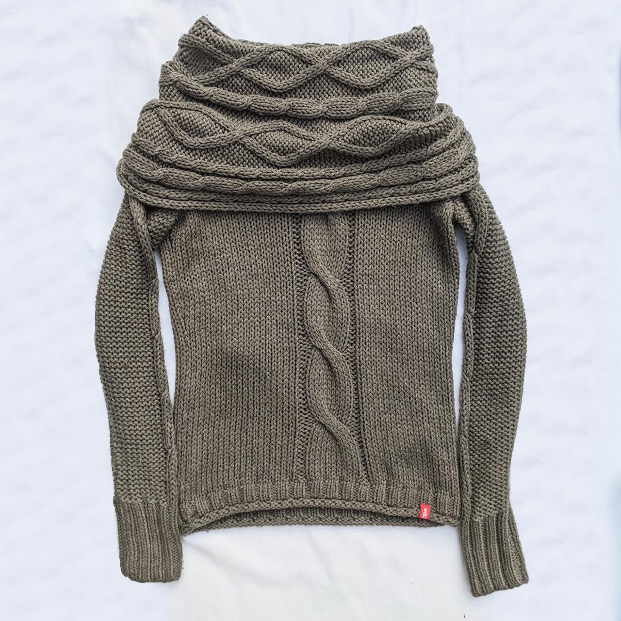 Cable Knit Chunky Foldover Neck Jumper Y2k vintage... | Depop