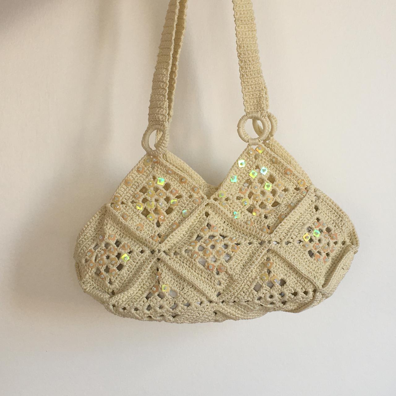 Handmade knit shoulder bag. Some of the beads are... - Depop