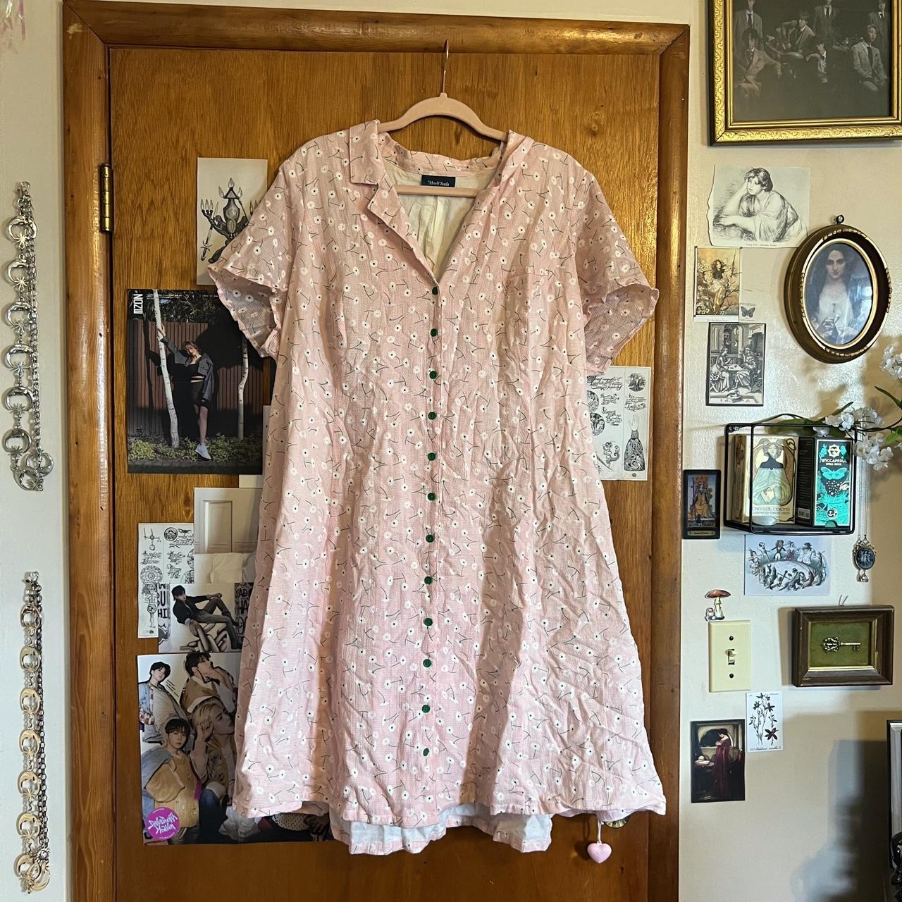 vintage modcloth pastel pink dandelion floral dress... - Depop