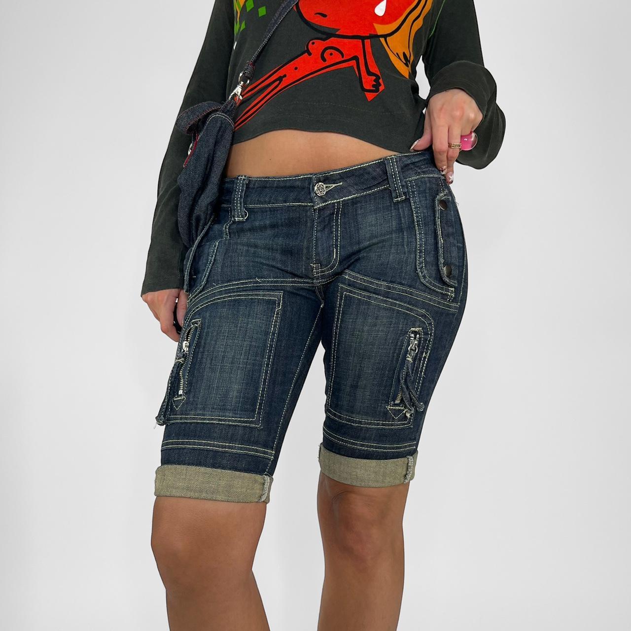 Y2k denim capri jorts Fitted cargo style capri... - Depop