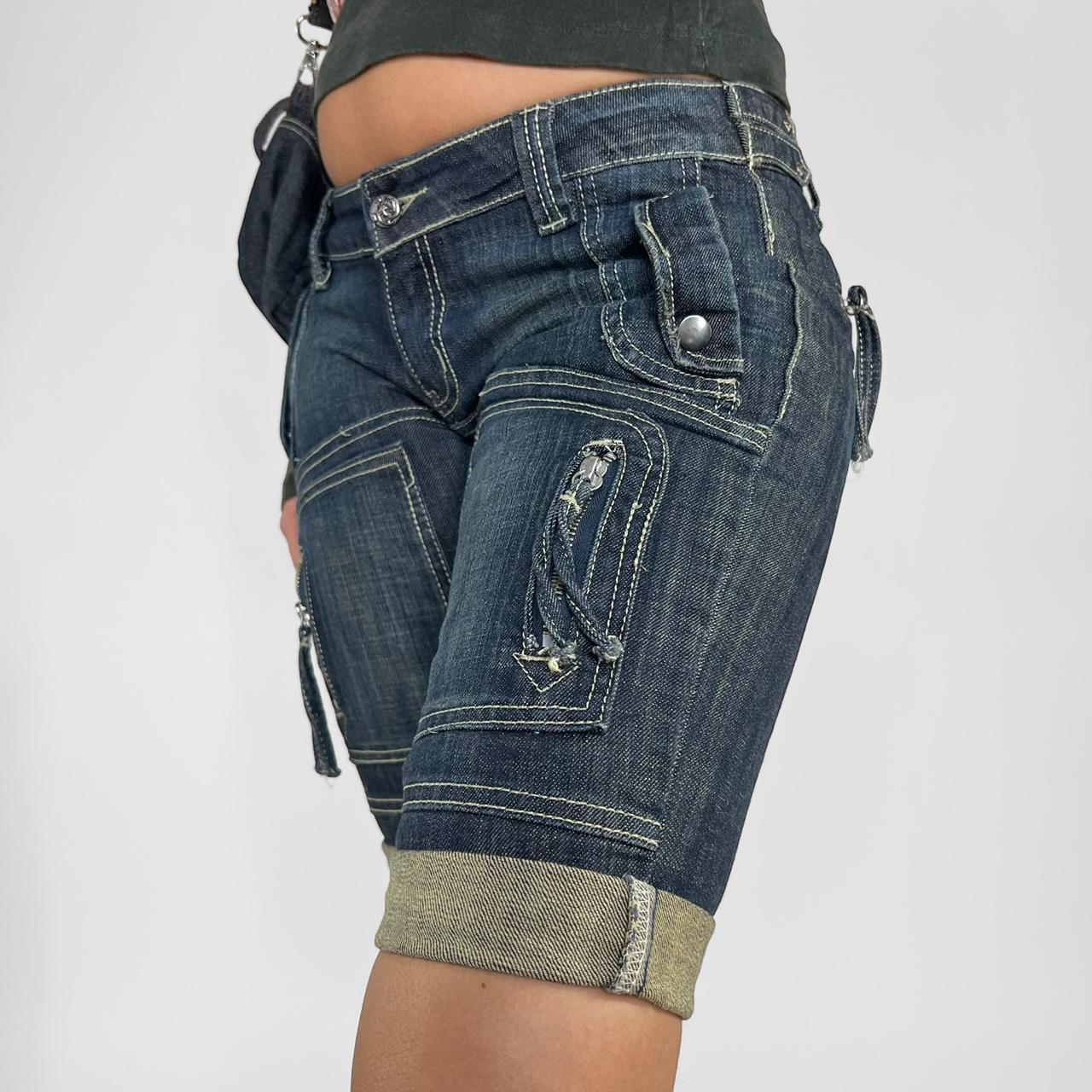 Y2k denim capri jorts Fitted cargo style capri... - Depop