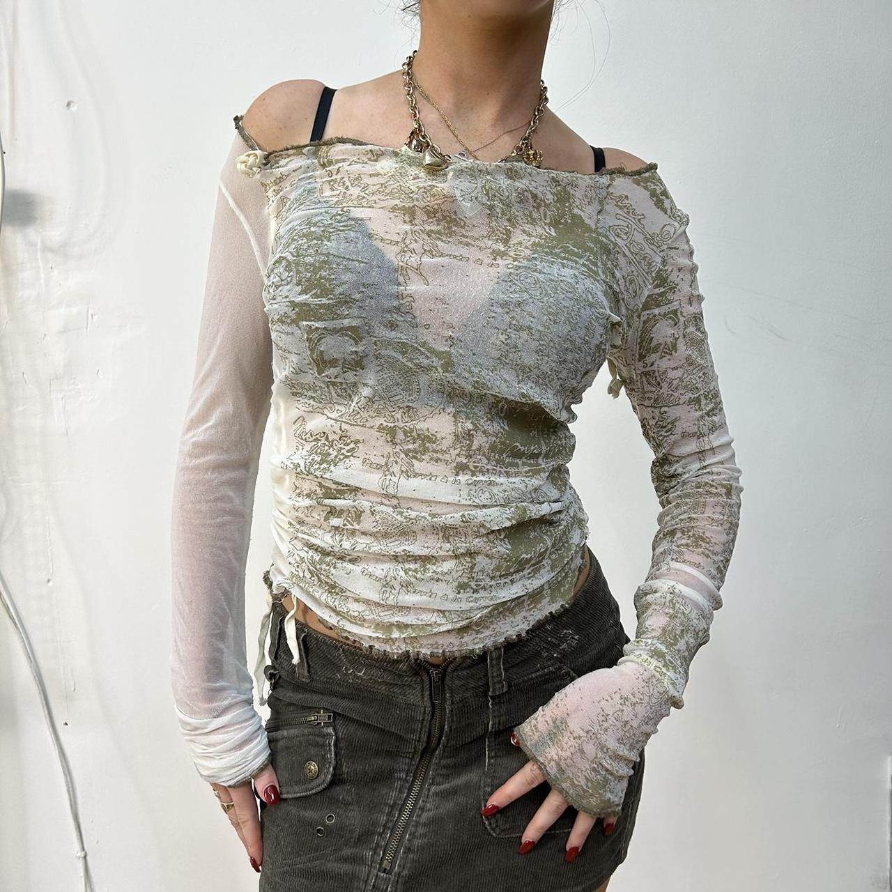 2000s vintage sheer mesh romantic graphic long... - Depop