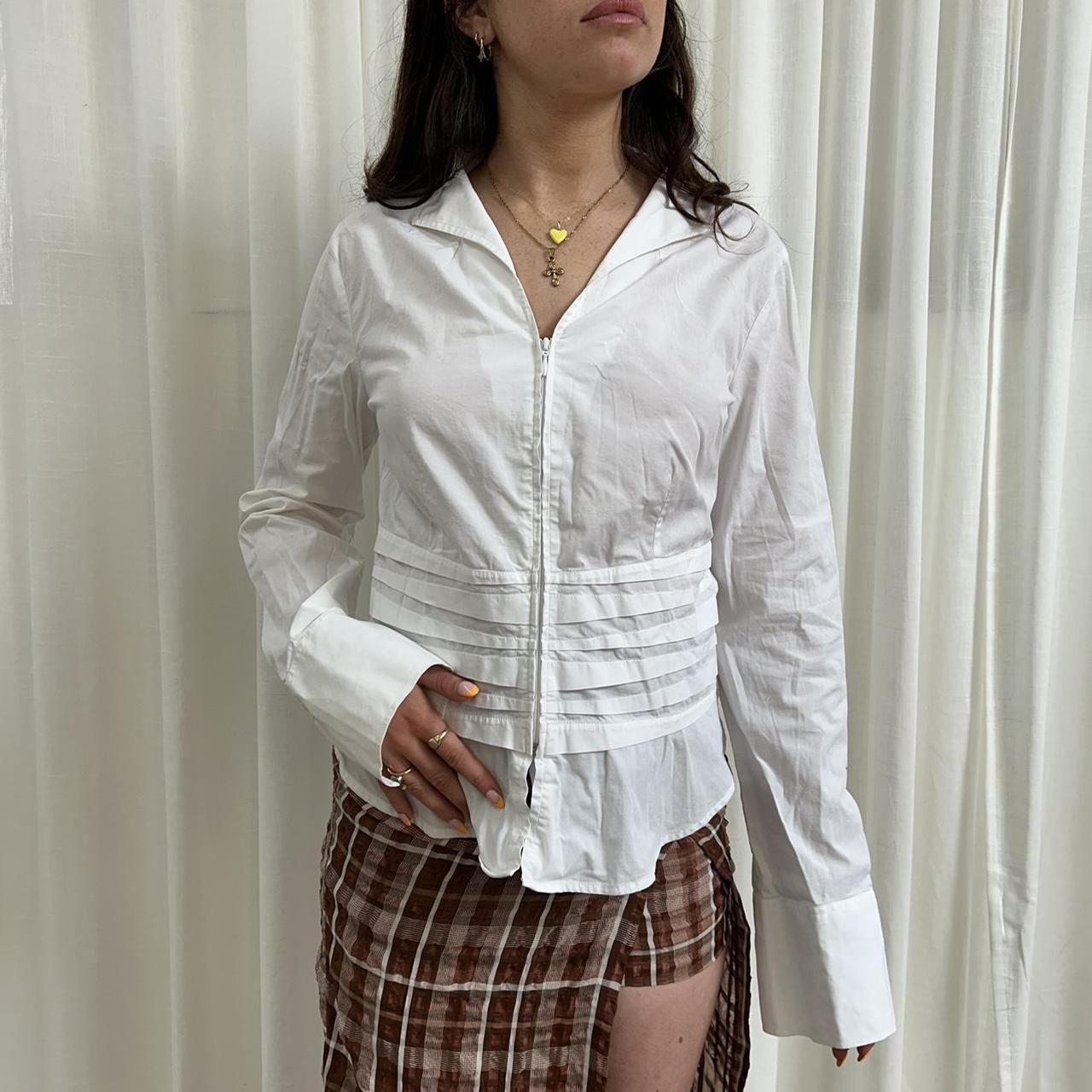 Vintage 2000s Nara Camicie white pleated shirt... - Depop