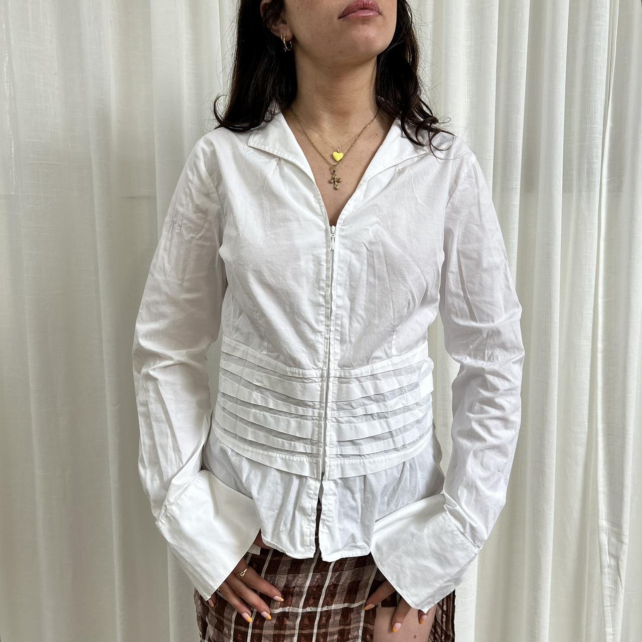 Vintage 2000s Nara Camicie white pleated shirt... - Depop