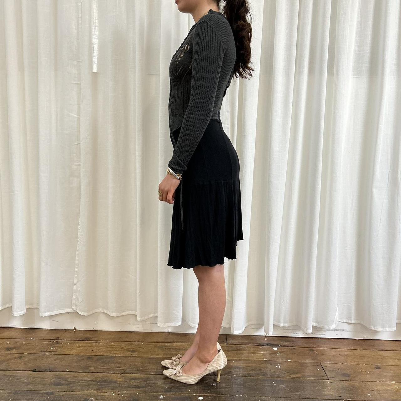 Y2k vintage grey black appliqué ribbed knit midi... - Depop