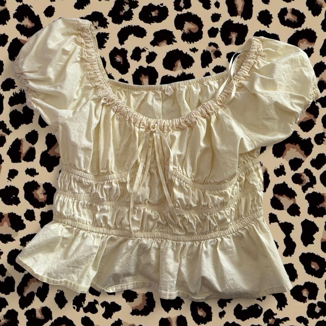 Sim and Sam butter yellow blouse top with tie up bow... | Depop