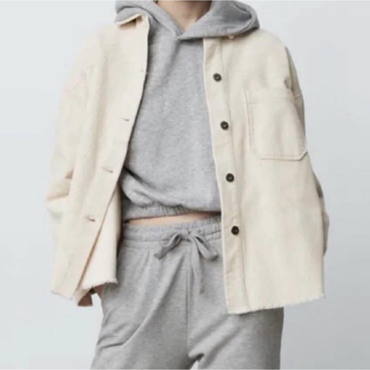 zara oversized corduroy white/cream shacket,... - Depop