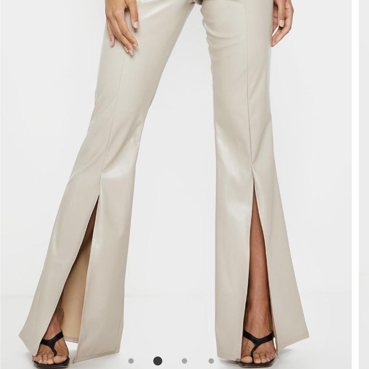 Faux Leather Split Front Wide Leg Trousers. Faint... - Depop