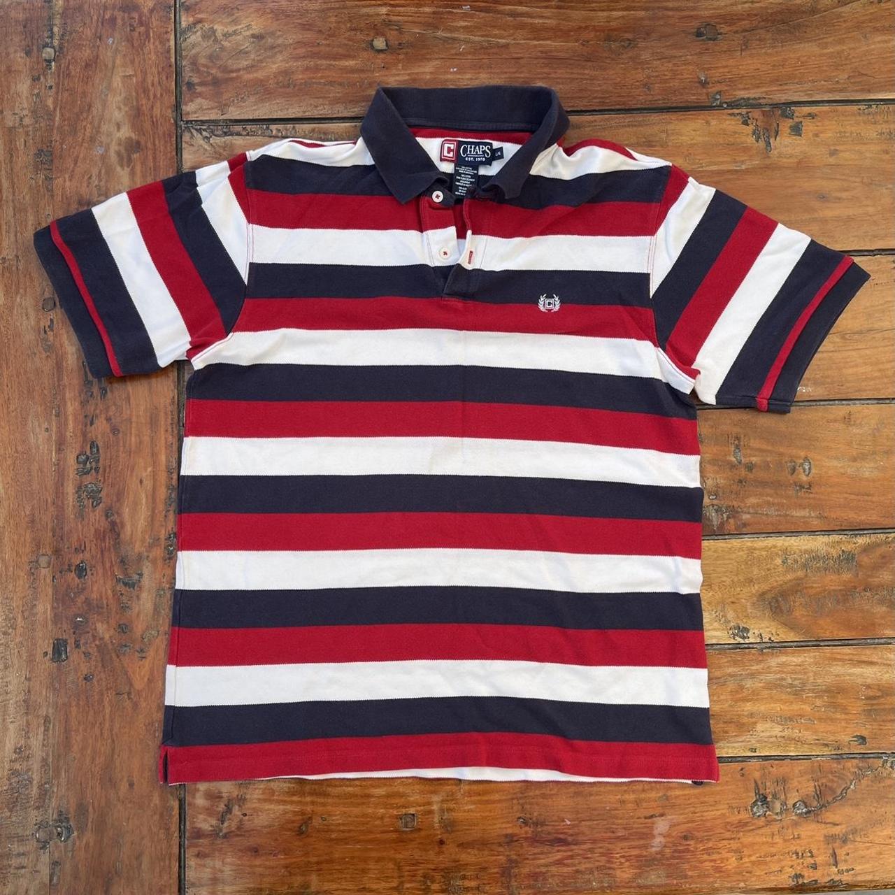 ©️ Vintage Chaps ©️ Striped Polo Shirt Red white and... - Depop