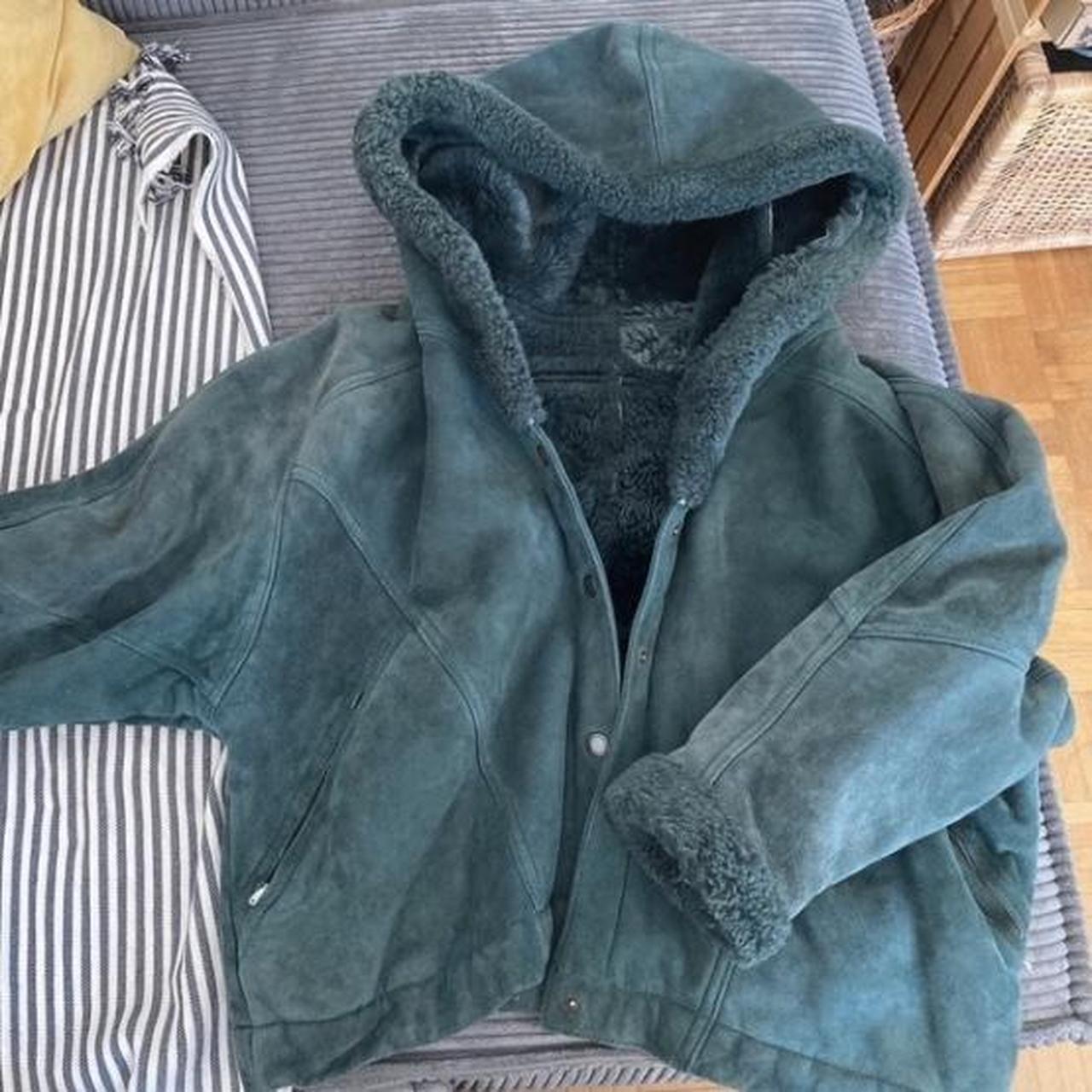 Forest green shearling jacket (color in the second... - Depop