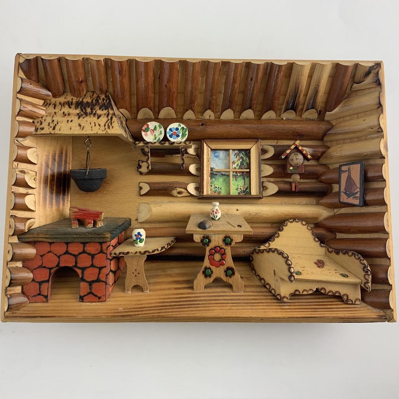 vintage folk art shadow box framed wall hanging... | Depop