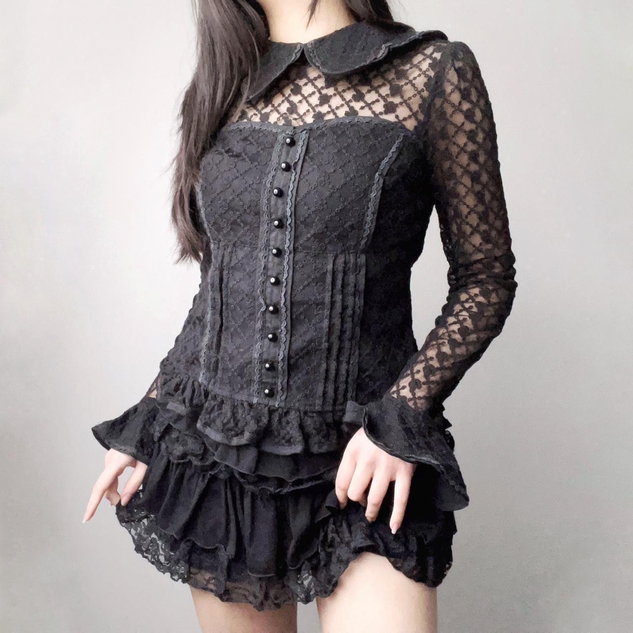 sheer lace long sleeve gothic top with intricate... - Depop