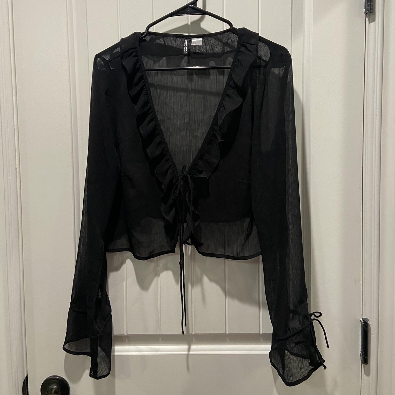 Ruffly black sheer tie up top -flowy sleeves -two... - Depop