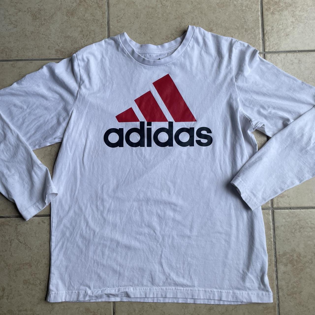 White and red Adidas long sleeve Tagged a large In... - Depop