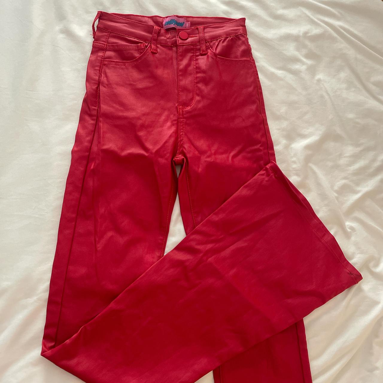Edikted red leather pants. Size XS, perfect... - Depop