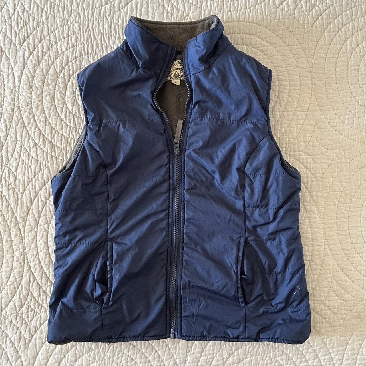 vintage blue puffer vest size S has some slight... - Depop
