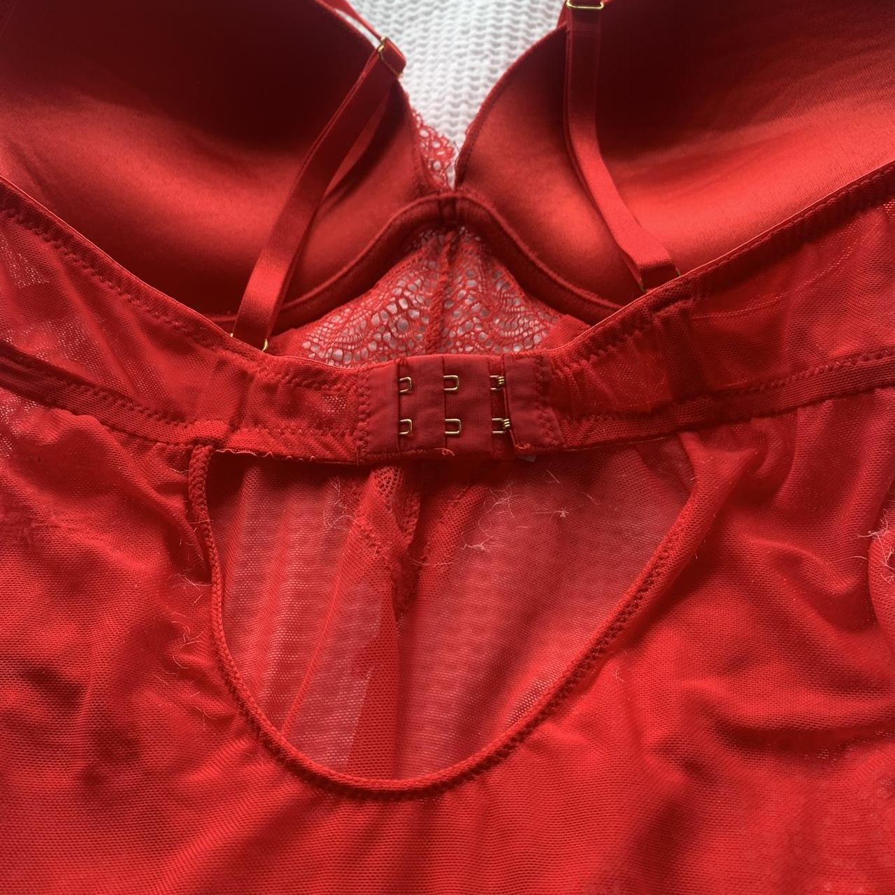 red lacy bodysuit w/ heart charm🫶👼🪽 ️ size 12... - Depop