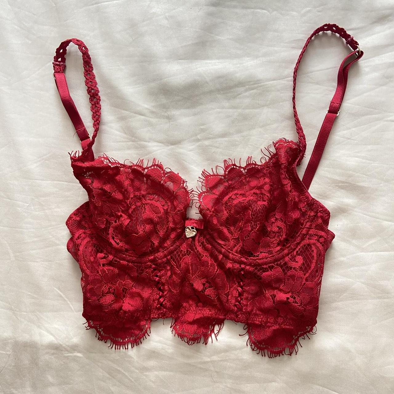 Loni Lipsy red lace longline bra with eyelet lace... - Depop