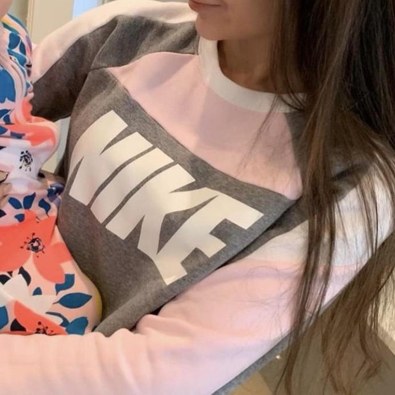 Nike XS white sweater jumper, pink and white and... - Depop