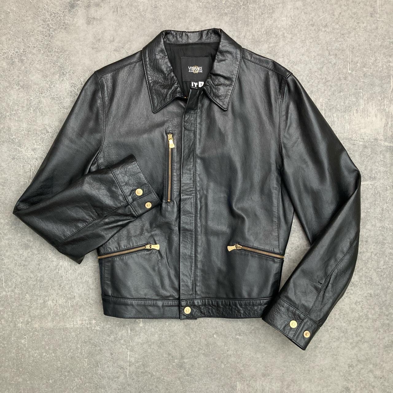 Vintage Black Versace Leather Jacket * Free UK... - Depop