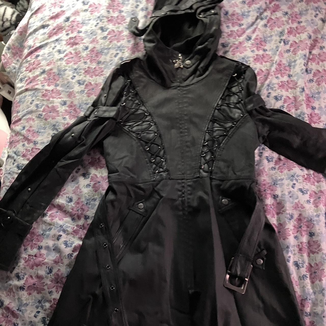 punk rave steampunk trench coat with hood with... - Depop