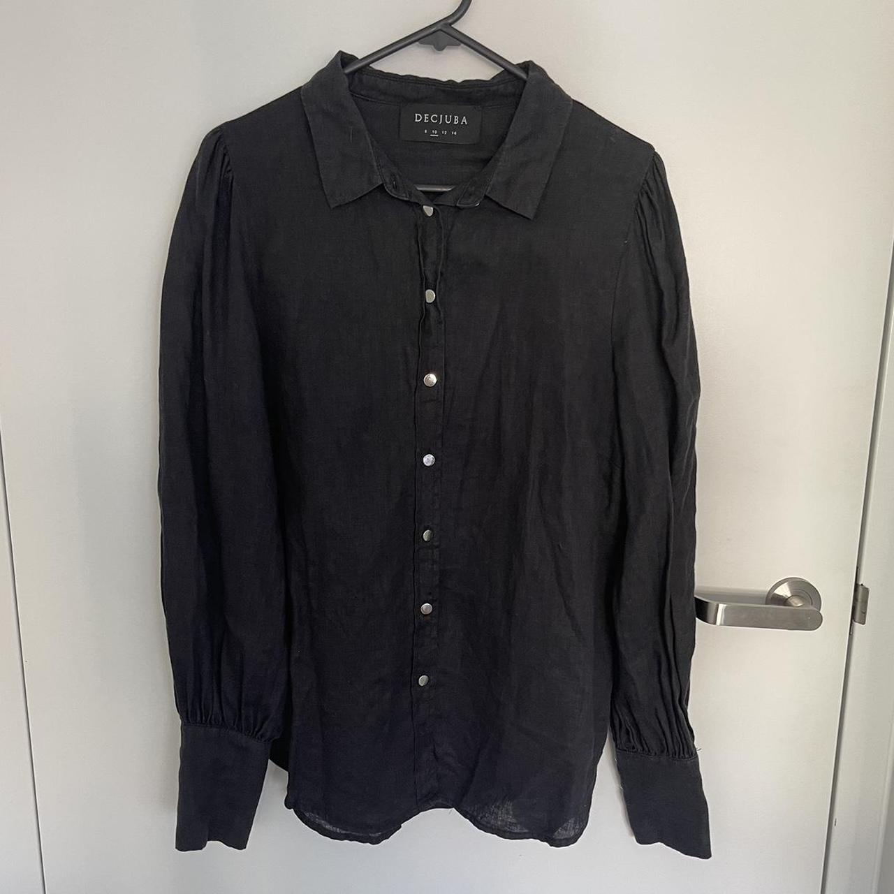 Decjuba Black linen long sleeve shirt Size 10 - Depop
