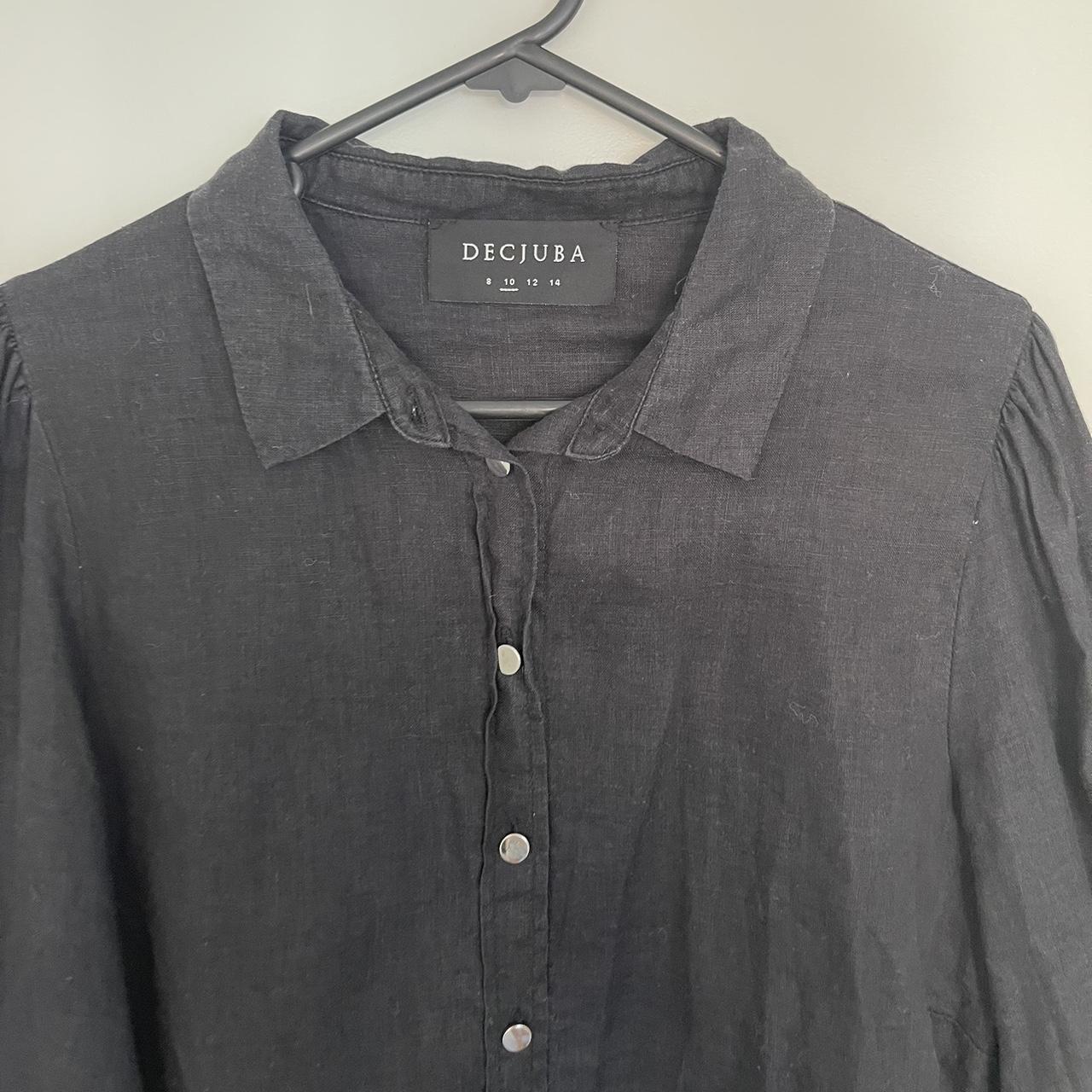 Decjuba Black linen long sleeve shirt Size 10 - Depop
