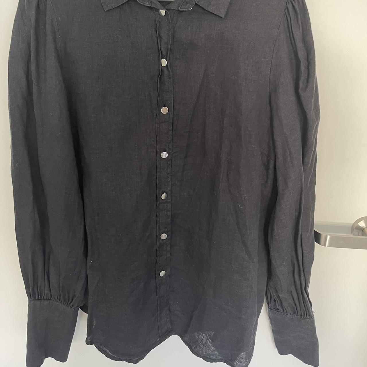 Decjuba Black linen long sleeve shirt Size 10 - Depop