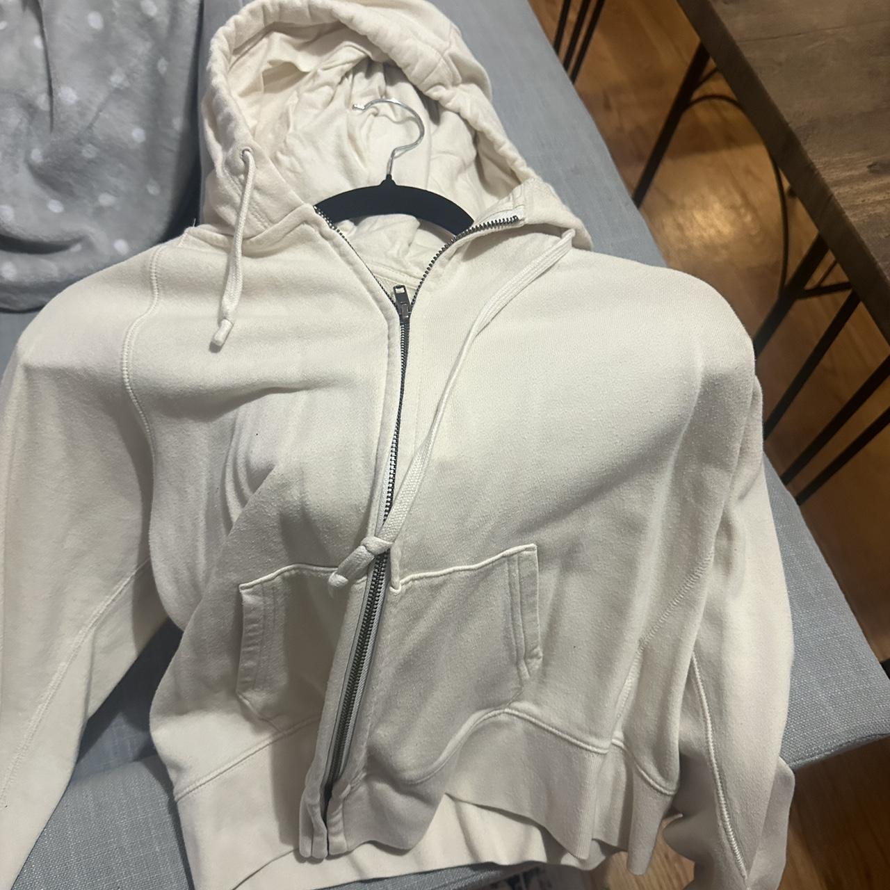 Uniqlo cream zip up hoodie size medium lightly worn... - Depop