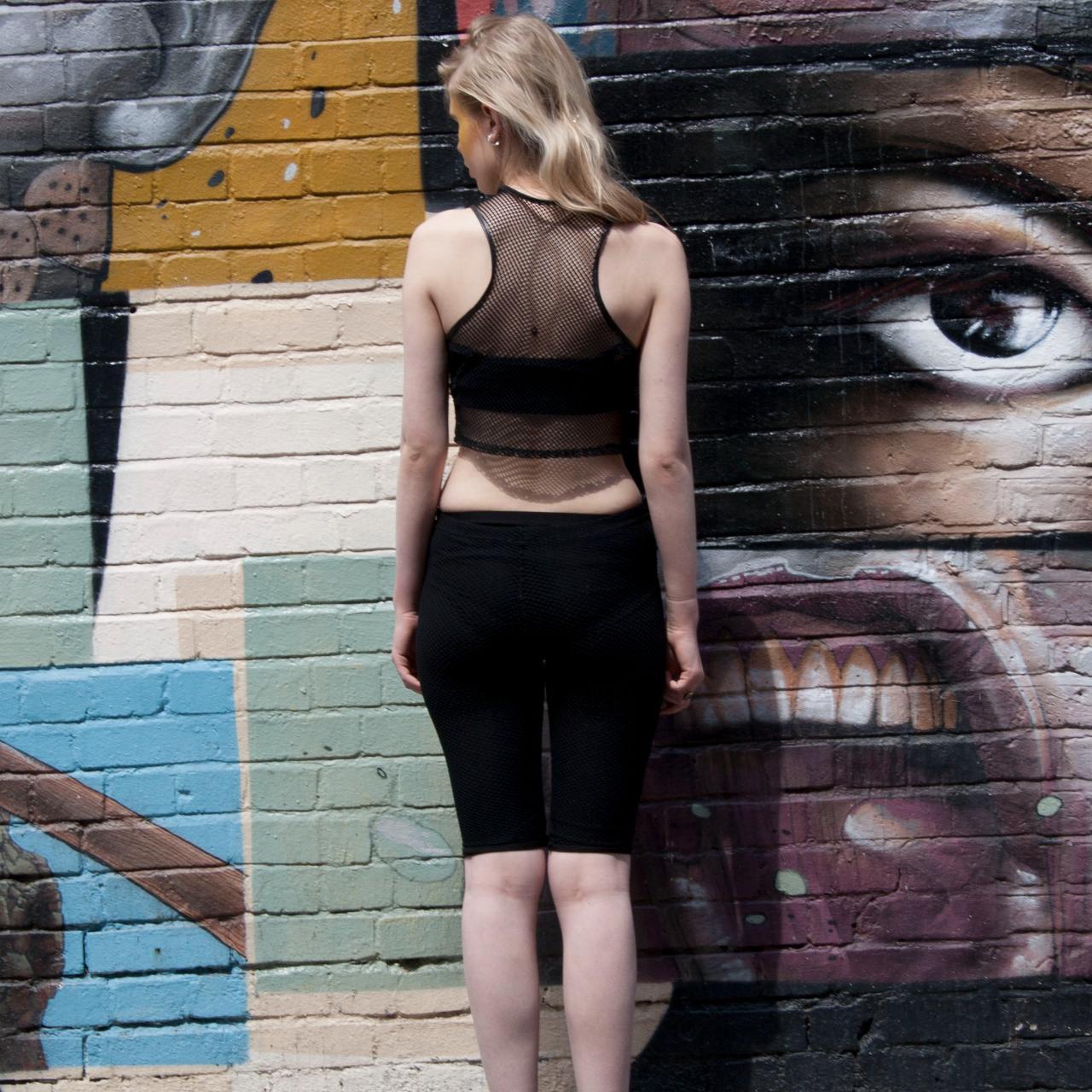 Black netted mesh stretchy cycling shorts made with... - Depop