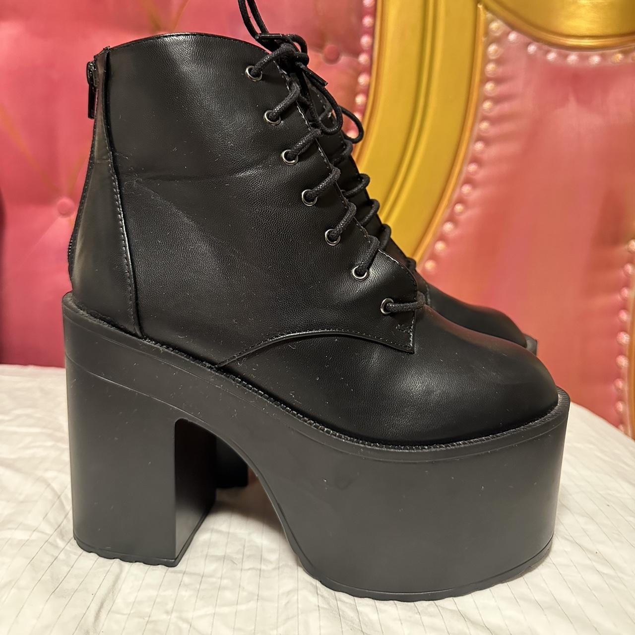 NYLA Platform Boots size 7. The black faux leather... - Depop