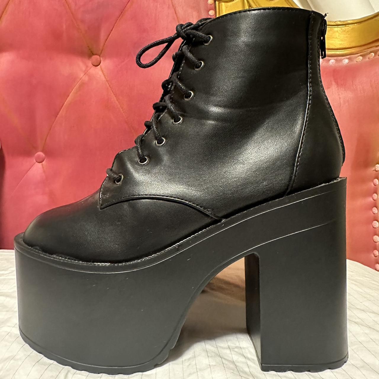 NYLA Platform Boots size 7. The black faux leather... - Depop