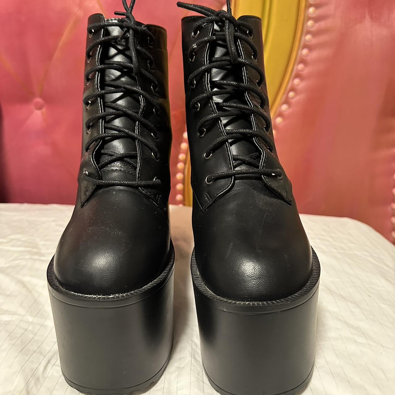 NYLA Platform Boots size 7. The black faux leather... - Depop