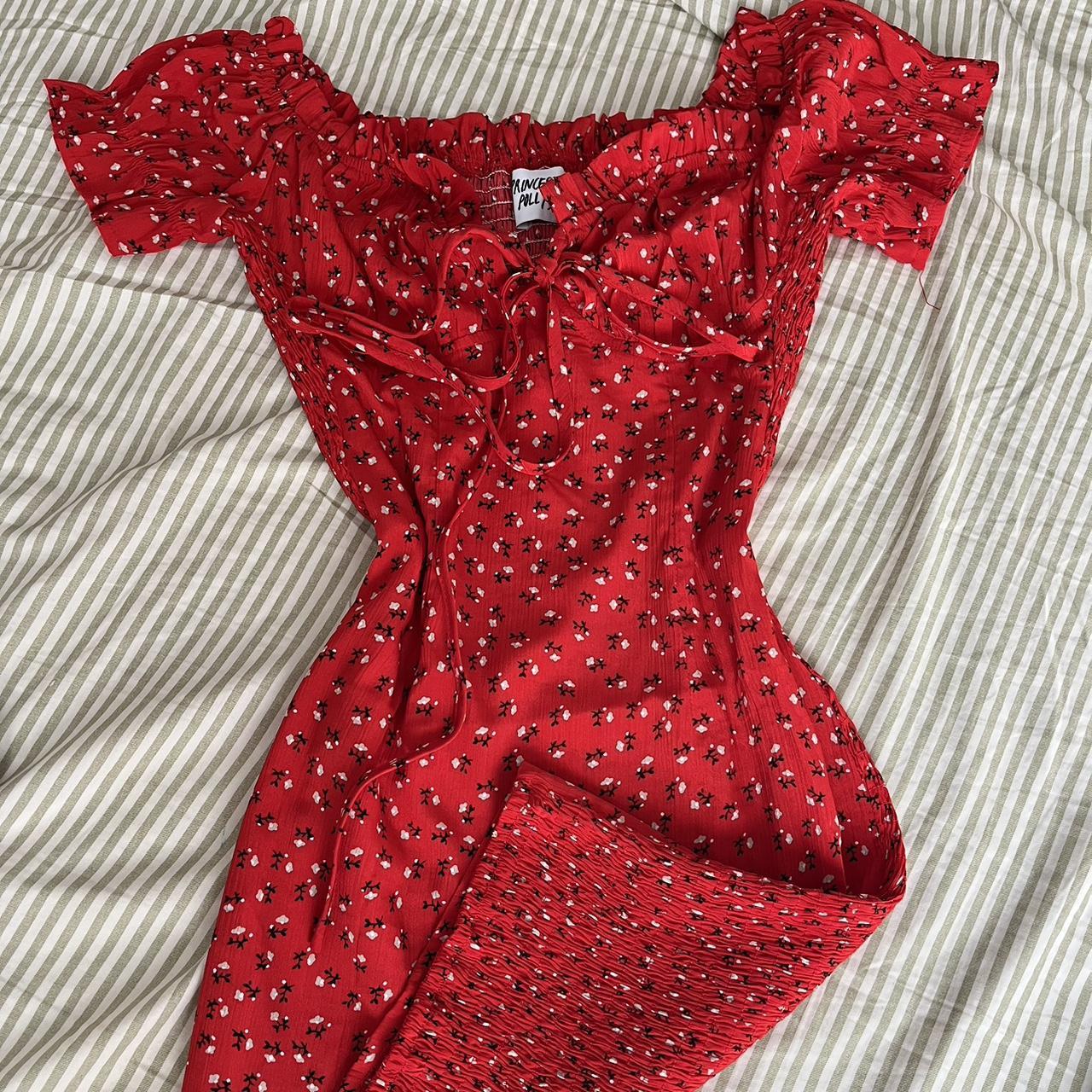 Red Off The Shoulder Mini Floral Princess Polly Depop