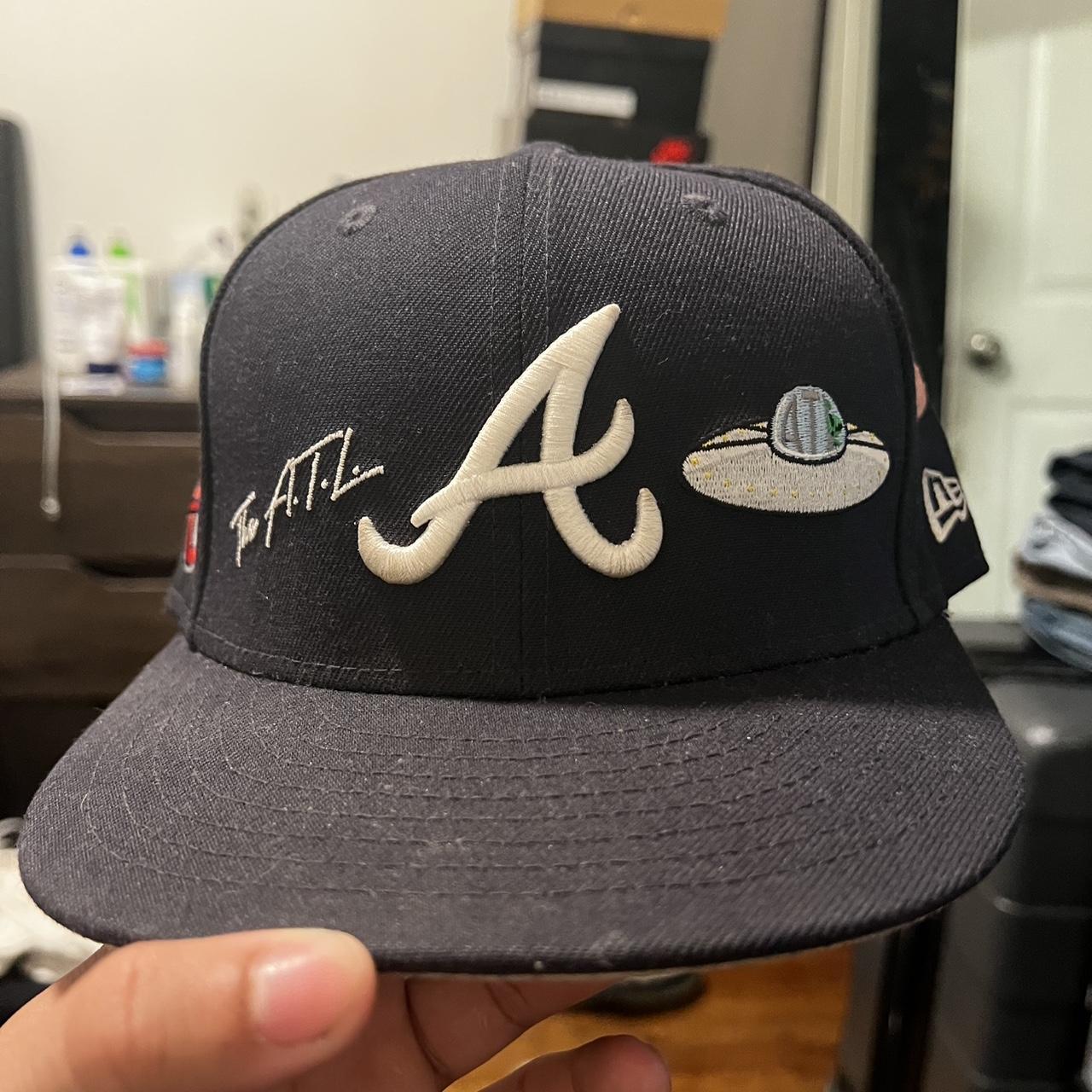 Atlanta Braves hat offset collab Size 7 1/2 Navy... - Depop