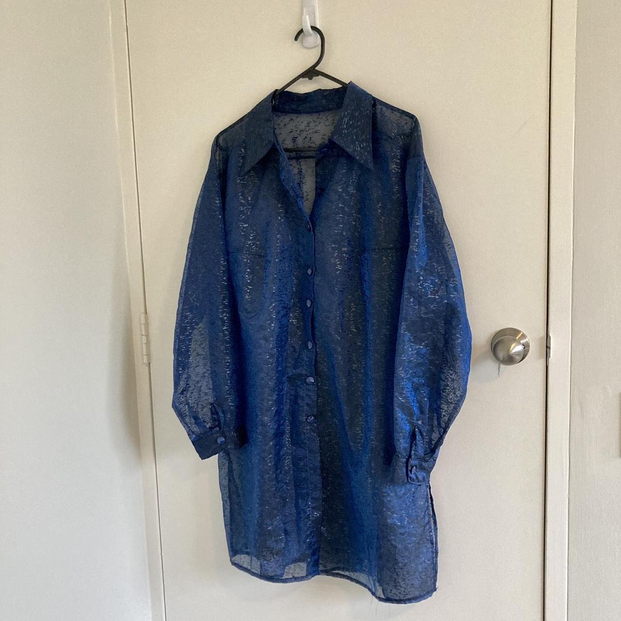 Sheer metallic blue jacket / button down. Fits sizes... - Depop